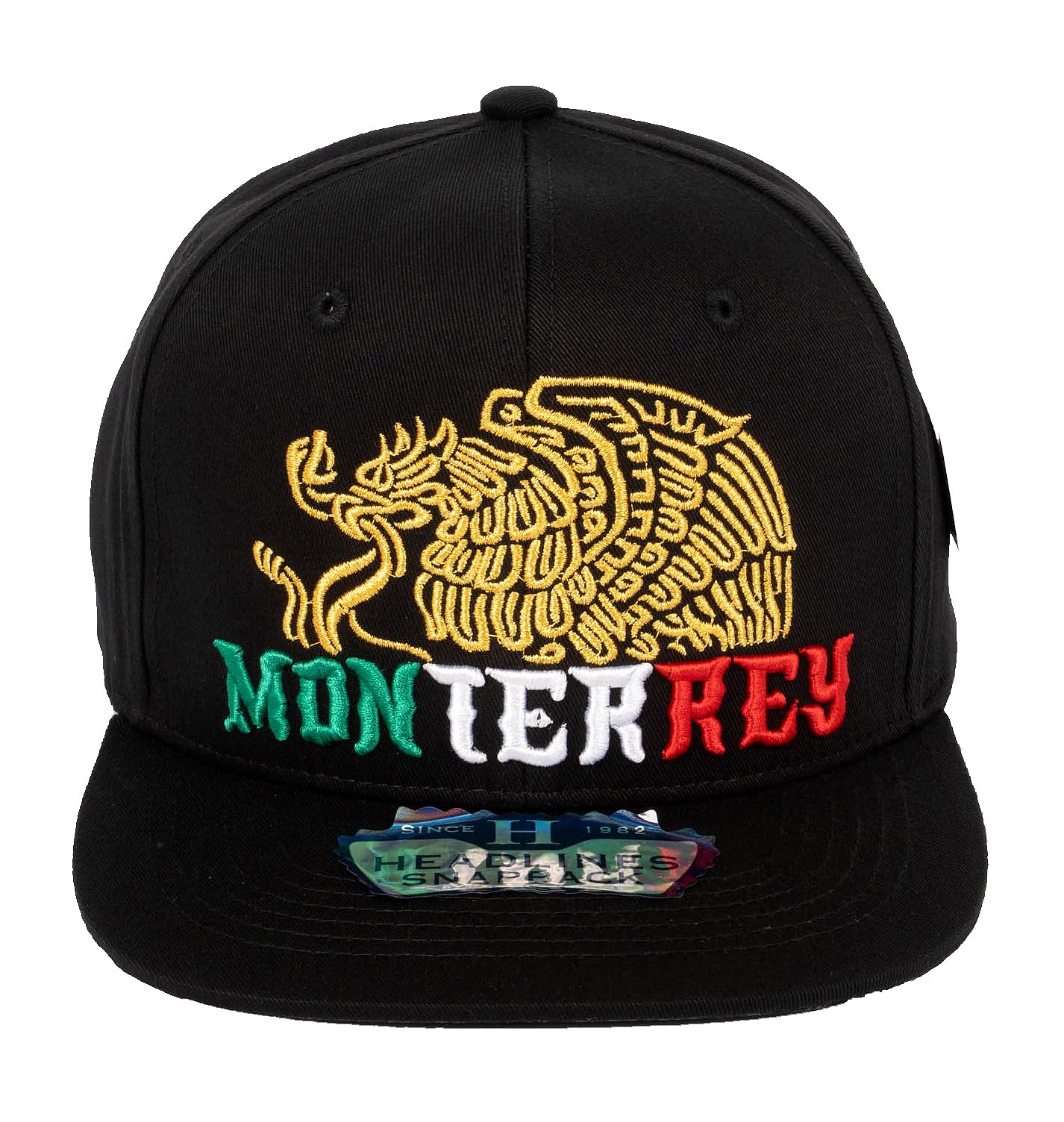 Mexican Hat Mexico State Federal Name Embroidered Snapback Flat Bill Baseball Cap (State-Monterrey) Black