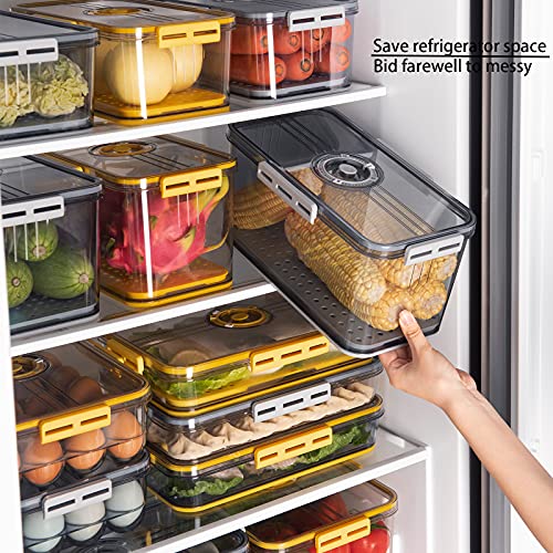 Refrigerator Organizer Bins,Stackable Produce Saver Organizer Bin Storage Containers with Removable Drain Tray for Fridge, Cabinets, Countertops and Pantry(Gray-S)