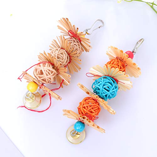 Scicalife 2pcs Parrot Biting Toy Hanging Rattan Ball Bell Parrot Cage Pendant Birds Playing ToyPet Gift