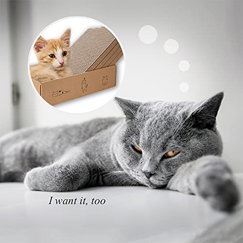 4 Packs in 1 Cat Scratch Pad with Box , Cat Scratcher Cardboard,Reversible,Durable Recyclable Cardboard, Suitable for Cats to Rest, Grind Claws and Play with Scratch Box