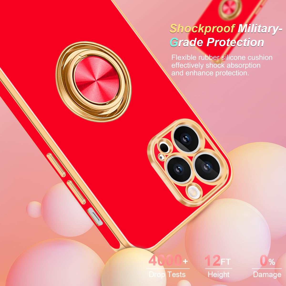 Fingic for iPhone 13 Pro Max Case,for iPhone 13 Pro Max Phone Case with 360° Ring Holder Slim Lightweight Kickstand Magnetic Car Mount for Women Girls Boys Protective Case for iPhone 13 Pro Max,Red