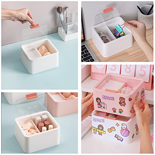HZLHZYY Plastic Qtip Storage Box 2 Slot Cotton Swab Dispenser Box Qtip Holder Jar Cotton Swab Ball Qtips Storage Container Makeup Sponge Organizer Box with Lid for Bathroom Home Office Storage