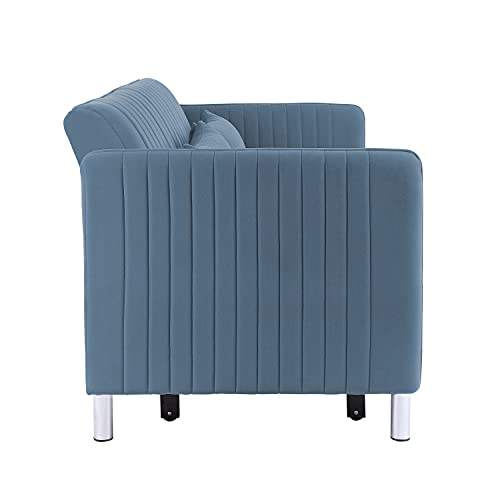 Lexicon Oakhill Velvet Convertible Studio Sofa with Pull-Out Bed, 72" W, Blue
