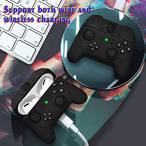 AIRSPO AirPods Pro Case 3D Cute Cartoon Silicone AirPod Pro Case Cover Funny Game Controller Protective Skin for AirPods Pro with Keychain for Girl Boys Teens(Black)
