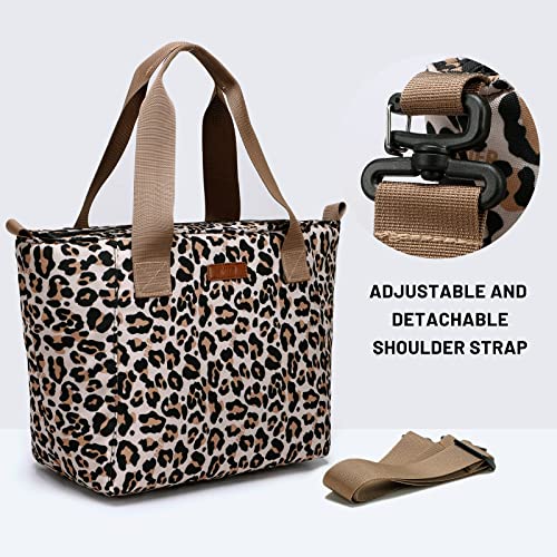 MIER Lunch Bags for Women Large Insulated Lunch Tote Bag Lunchbox Container for Work College Travel Beach, Adjustable Shoulder Strap, Leopard