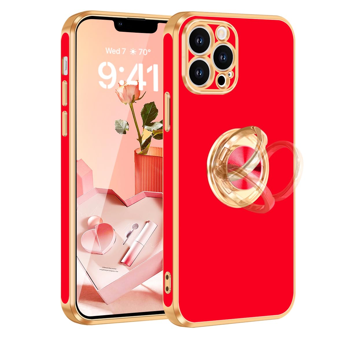 Fingic for iPhone 13 Pro Max Case,for iPhone 13 Pro Max Phone Case with 360° Ring Holder Slim Lightweight Kickstand Magnetic Car Mount for Women Girls Boys Protective Case for iPhone 13 Pro Max,Red
