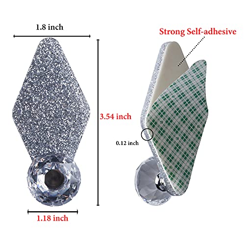 Baoswi 4 Pack Self Adhesive Wall Hooks, Diamond Shaped Crystal Glass Hooks Hat Holder Necklace Holders Wall Mounted Jewelry Organizer Clothes Hooks Hat Storage Hat Rack for Wall (Silver)