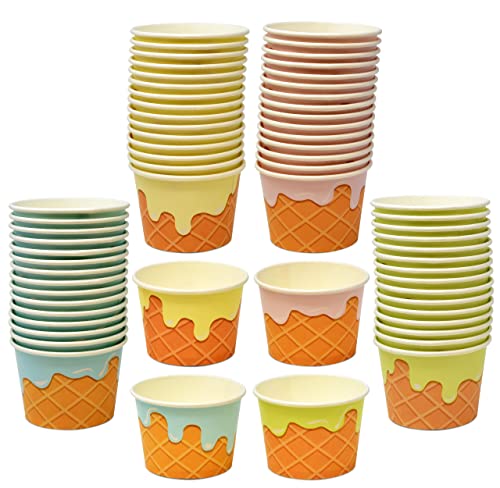 Gift Boutique 60 Ice Cream Cone Treat Snack Cups 10 Oz. Disposable Paper Cup Dessert Ice Cream Bowls Pink Blue Yellow Green Frozen Treats Cupcakes Birthday Party Favor Supplies Decorations