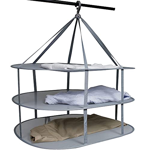 JY LIVING Folding Hanging Dryer for Clothes, Laundry, Sweater, Swimsuit and Clothing Easy Unfolding and Foldable Hanger Rack for Indoor, Outdoor, Outside and Camping Portable Design of Mesh (3 Tier)