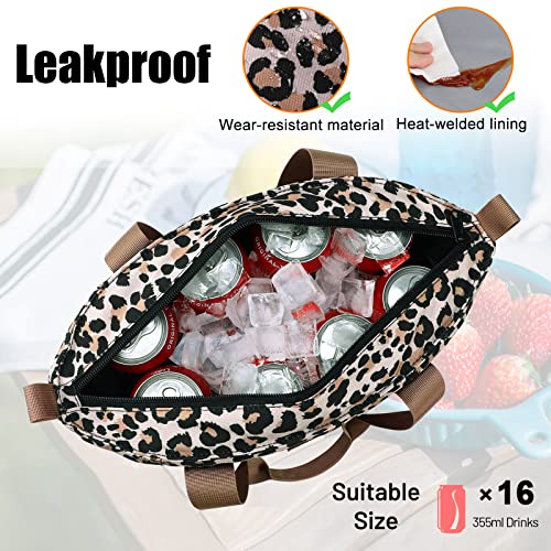 MIER Lunch Bags for Women Large Insulated Lunch Tote Bag Lunchbox Container for Work College Travel Beach, Adjustable Shoulder Strap, Leopard