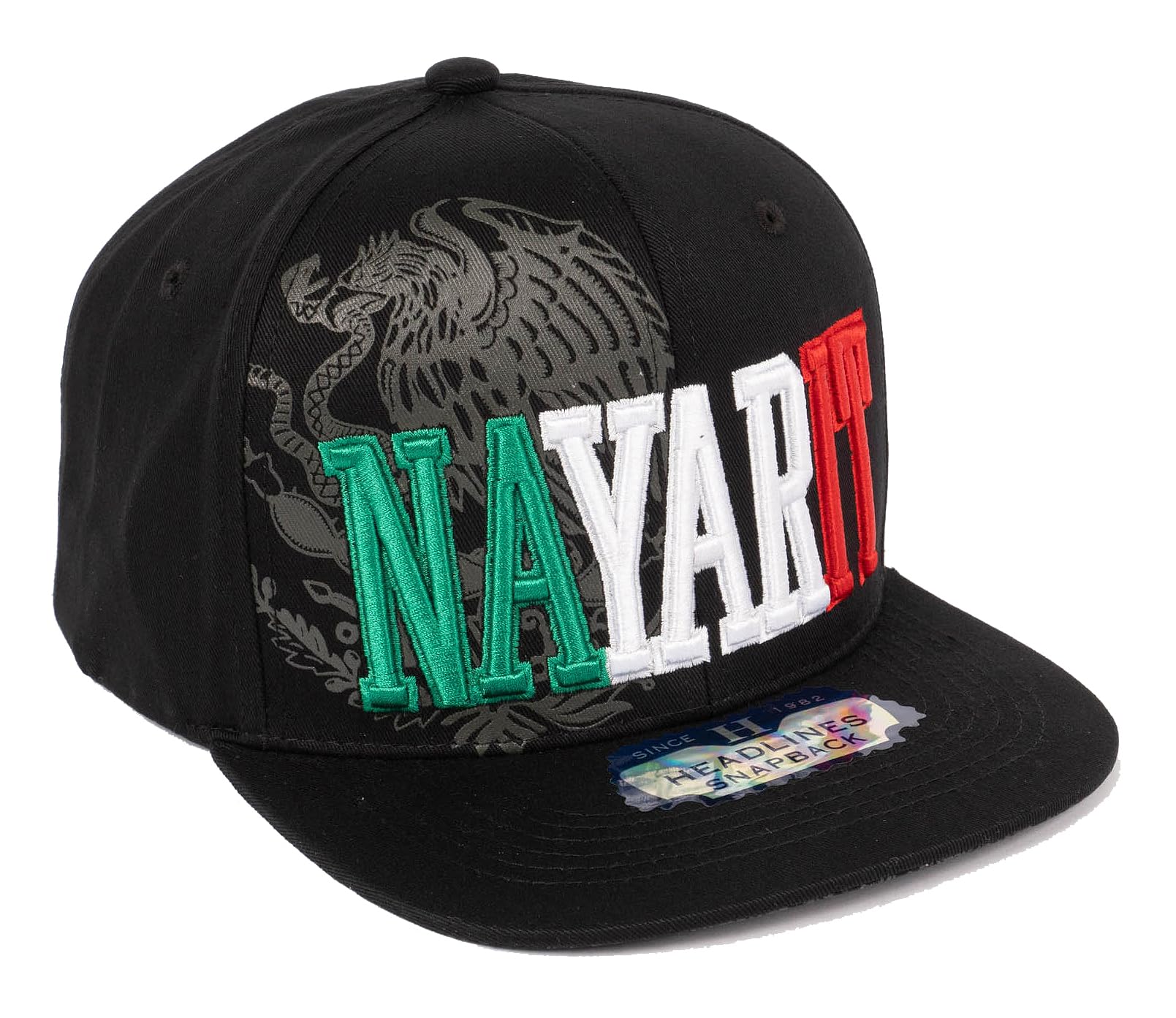Mexican Hat Mexico State Federal Name Embroidered Snapback Flat Bill Baseball Cap (State-Nayarit) Black