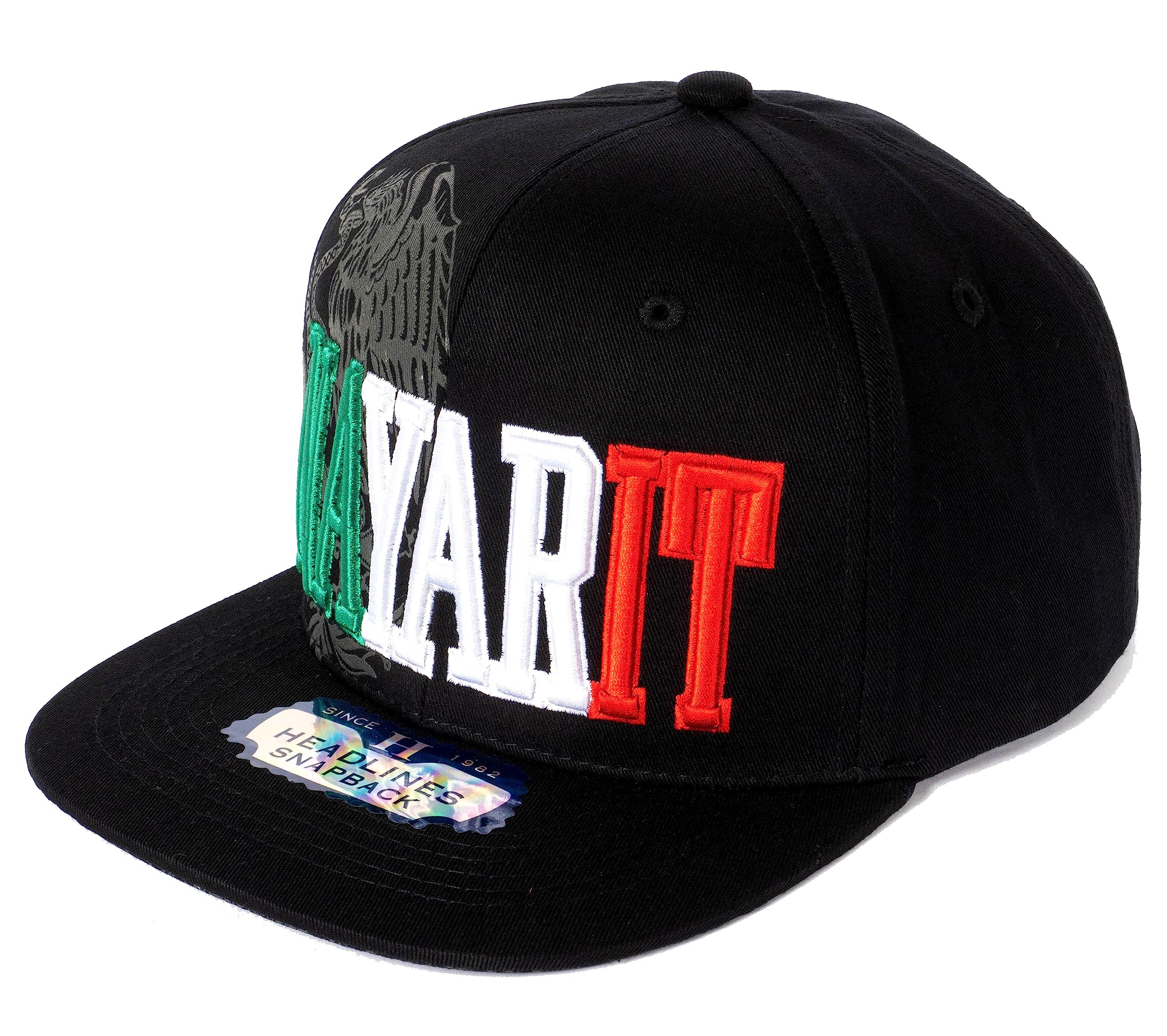 Mexican Hat Mexico State Federal Name Embroidered Snapback Flat Bill Baseball Cap (State-Nayarit) Black