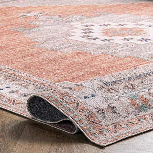 nuLOOM Alicia Machine Washable Medallion Area Rug, 8' x 10', Rust