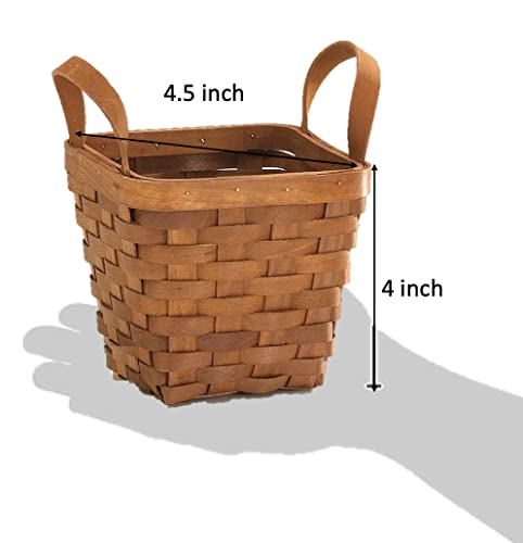 Small Wooden Decorative Woodchip Basket With Handles Empty Baskets 4 Inch 2 Pack For Gifts With Chalkboard Labels. Wicker Baskets Display Snack Pantry Organization Wedding Flower Plant (Dark Stain)
