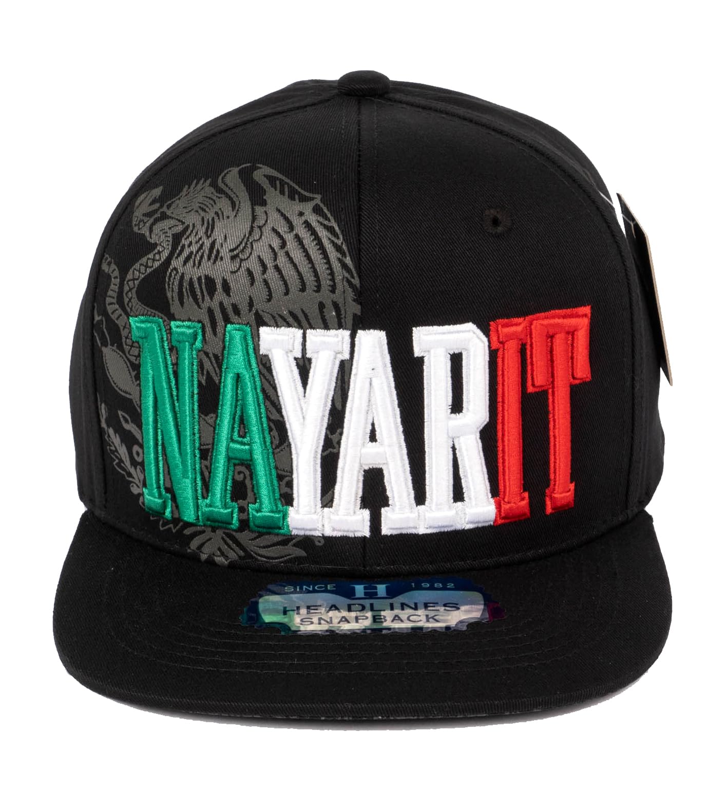 Mexican Hat Mexico State Federal Name Embroidered Snapback Flat Bill Baseball Cap (State-Nayarit) Black