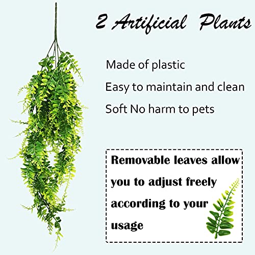 kathson Reptile Plants Hanging Plastic Fake Climbing Terrarium Plant Decor Bearded Dragons Corner Branch Habitat Decorations for Amphibian Lizards Crested Gecko Snake Hermit Crab Frogs (Bamboo) 3Pcs