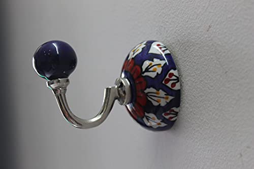 PARIJAT HANDICRAFT Hand Painted Beautifully Multicolored Ceramic Wall Hook Hanger Key Holder hat Clothes hangings Bath Towel Hook Hanger.