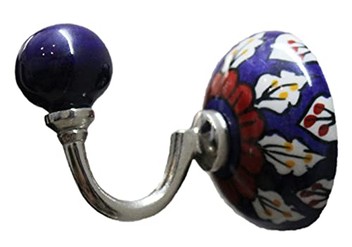 PARIJAT HANDICRAFT Hand Painted Beautifully Multicolored Ceramic Wall Hook Hanger Key Holder hat Clothes hangings Bath Towel Hook Hanger.