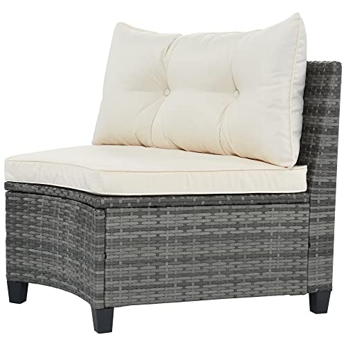GODAFA 8-Piece Outdoor Wicker Round Patio Furniture Set-Half-Moon Sectional Sofa with Rectangular Coffee Table-Water-Resistant PE Rattan-Movable Cushions, Beige