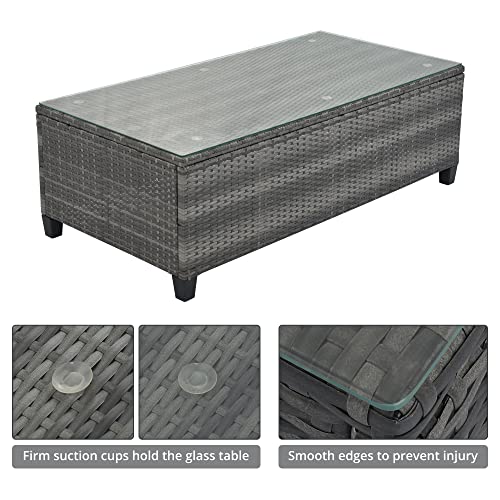 GODAFA 8-Piece Outdoor Wicker Round Patio Furniture Set-Half-Moon Sectional Sofa with Rectangular Coffee Table-Water-Resistant PE Rattan-Movable Cushions, Beige