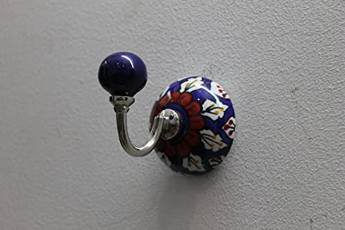 PARIJAT HANDICRAFT Hand Painted Beautifully Multicolored Ceramic Wall Hook Hanger Key Holder hat Clothes hangings Bath Towel Hook Hanger.