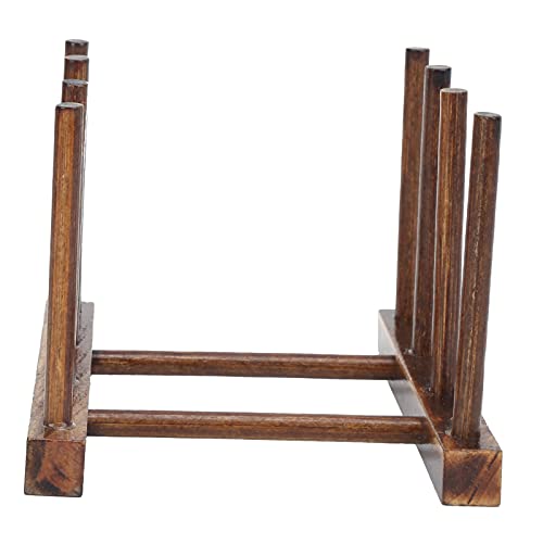 Wooden Dish Plates Holder Wood Dish Rack 4/6 Column for Dish Plate Bowl Cup Home Storage Cabinet(4.9 x 5.5 x 4.1in)