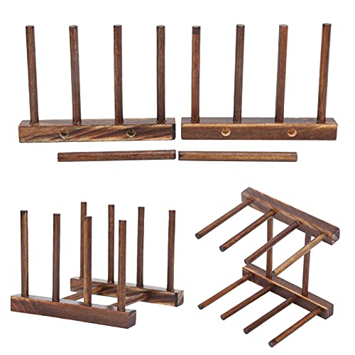 Wooden Dish Plates Holder Wood Dish Rack 4/6 Column for Dish Plate Bowl Cup Home Storage Cabinet(4.9 x 5.5 x 4.1in)