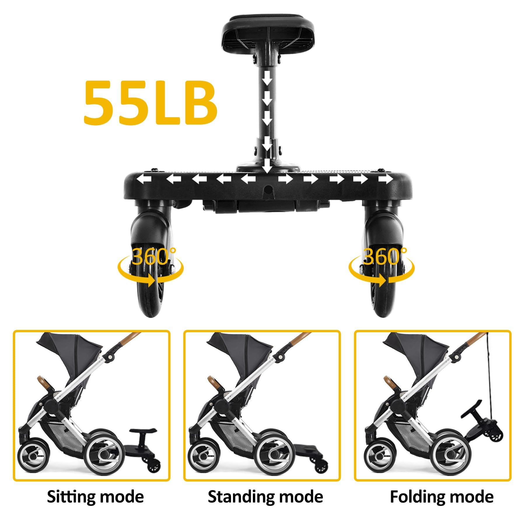 2024 New-Universal Stroller Board Buggy Board with Detachable Seat, 2in1 Sit and Stand Stroller Glider Board for Most Strollers, Holds Children Up to 55 LBs City Mini Stroller Standing Board (Blue)