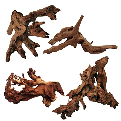 Tfwadmx Aquarium Driftwood Decorations Natural Wood Branches 6.5-12" Fish Tank Decor Assorted Size Trunk Reptile Habitat Terrarium Ornament(4 Pcs)