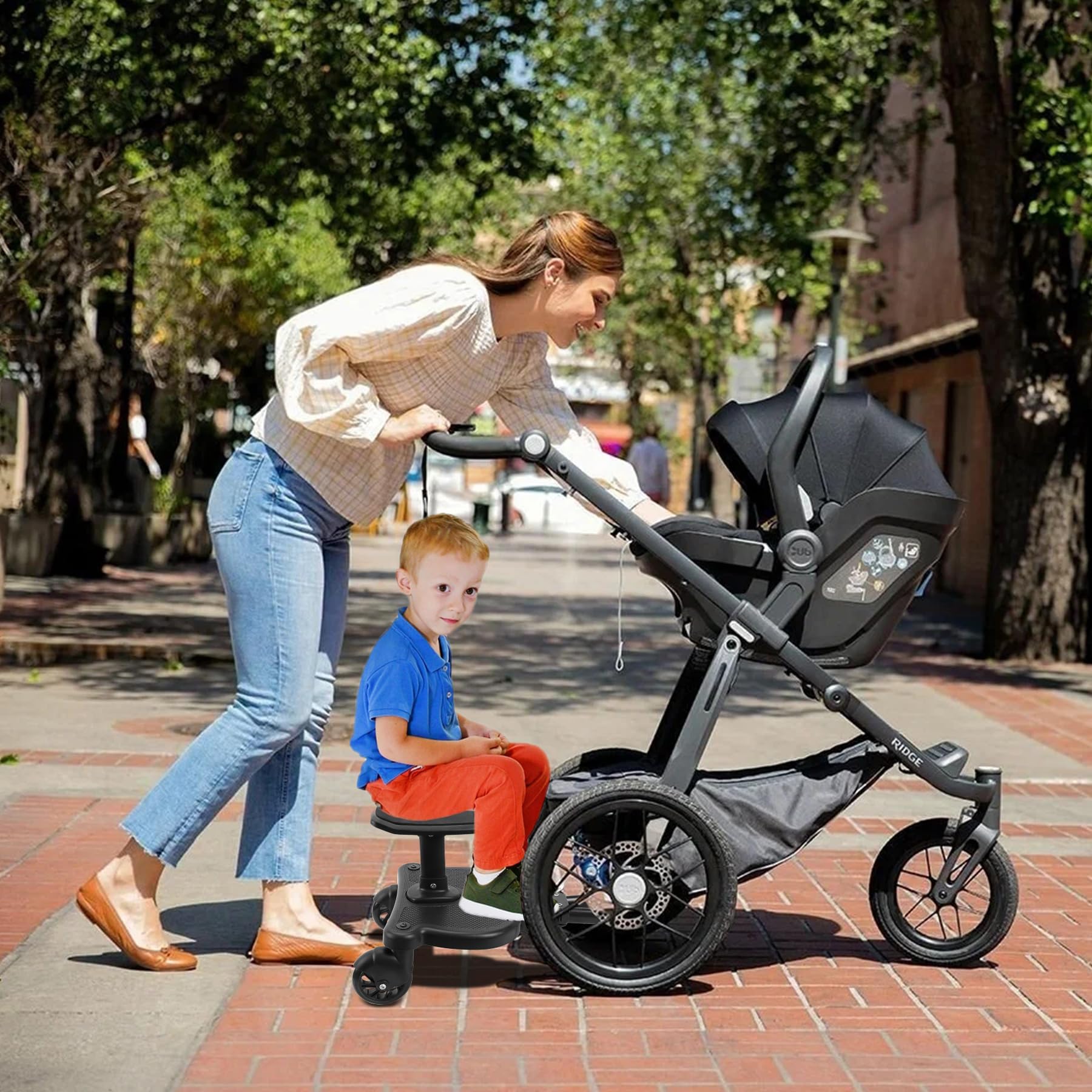 2024 New-Universal Stroller Board Buggy Board with Detachable Seat, 2in1 Sit and Stand Stroller Glider Board for Most Strollers, Holds Children Up to 55 LBs City Mini Stroller Standing Board (Blue)