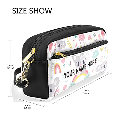 Custom Girl Pencil Case Personalized Your Name Text Cute Rainbow Koala Unique Pencil Bag Customized Pencil Pouch for School Students