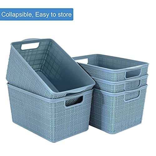 AYSUM 8 Pack Plastic Storage Basket, 9.7 x 6.5 x 5.5 Inch, Small Plastic Baskets Stackable Plastic Woven Organizer Bins for Toys, Pantry, Kitchen, Bedroom, Bathroom - Blue