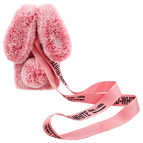 Rabbit Case for Samsung Galaxy S21 Plus 5G,MOIKY Plush Crossbody Cute Fluffy Bunny Ears Hair Ball Warm Soft TPU Case for Women Bling Rhinestone Shockproof Silicone Bumper Protection Cover,Dark Pink