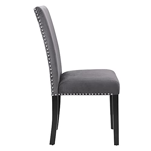 New Classic Furniture Celeste Gray Velvet Upholstered Dining Side Accent Chair, Set of 2