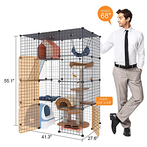 Eiiel Large Cat Cage Enclosure Indoor DIY Cat Playpen Detachable Metal Wire Kennels Crate 2x3x4 Large Exercise Place Ideal for 1-3 Cat…