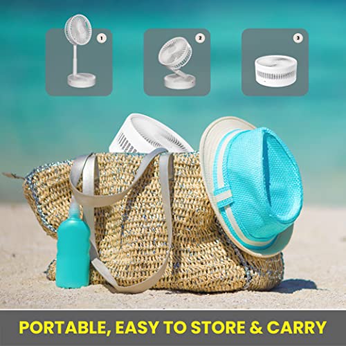 My Foldaway Fan Mini Desktop Fan | Ultra-Portable Lightweight Compact Tabletop Fan | Extends up to 12” | 2 Speed Modes | Uses AA Batteries or USB Power Wire | Desk Fan, Nightstand Use | Whisper Quiet