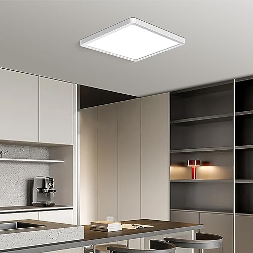 2Pack 9inch 18W LED Flush Mount Ceiling Light, 5000K Daylight White LED Ceiling Light, 1800LM Flat Square LED Ceiling Lamp for Bedroom, Kitchen, Living Room (White)