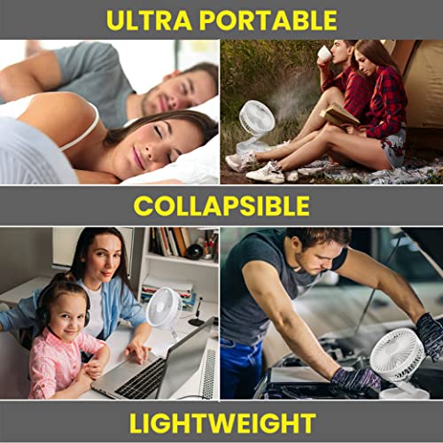 My Foldaway Fan Mini Desktop Fan | Ultra-Portable Lightweight Compact Tabletop Fan | Extends up to 12” | 2 Speed Modes | Uses AA Batteries or USB Power Wire | Desk Fan, Nightstand Use | Whisper Quiet
