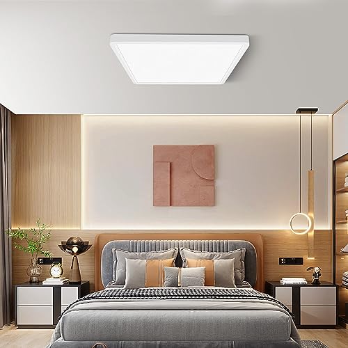2Pack 9inch 18W LED Flush Mount Ceiling Light, 5000K Daylight White LED Ceiling Light, 1800LM Flat Square LED Ceiling Lamp for Bedroom, Kitchen, Living Room (White)