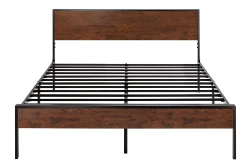 IMUsee Full Size Bed Frame with Wood Headboard and Footboard Platform, Heavy Duty Metal Frame with 12" Under Bed Storage, No Box Spring Needed, Noise Free, Brown