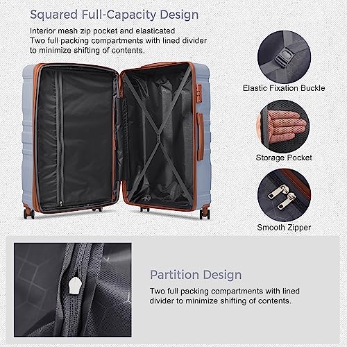 Merax Luggage Sets 3 Piece Suitcase, Hardside Suit case with Spinner Wheels Lightweight TSA Lock, Blue/Brown, 20/24/28 Inch
