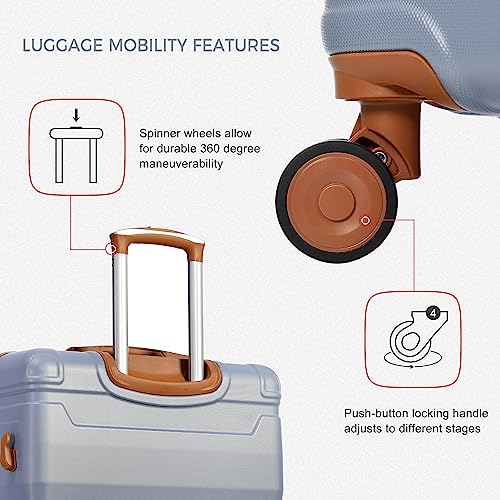 Merax Luggage Sets 3 Piece Suitcase, Hardside Suit case with Spinner Wheels Lightweight TSA Lock, Blue/Brown, 20/24/28 Inch