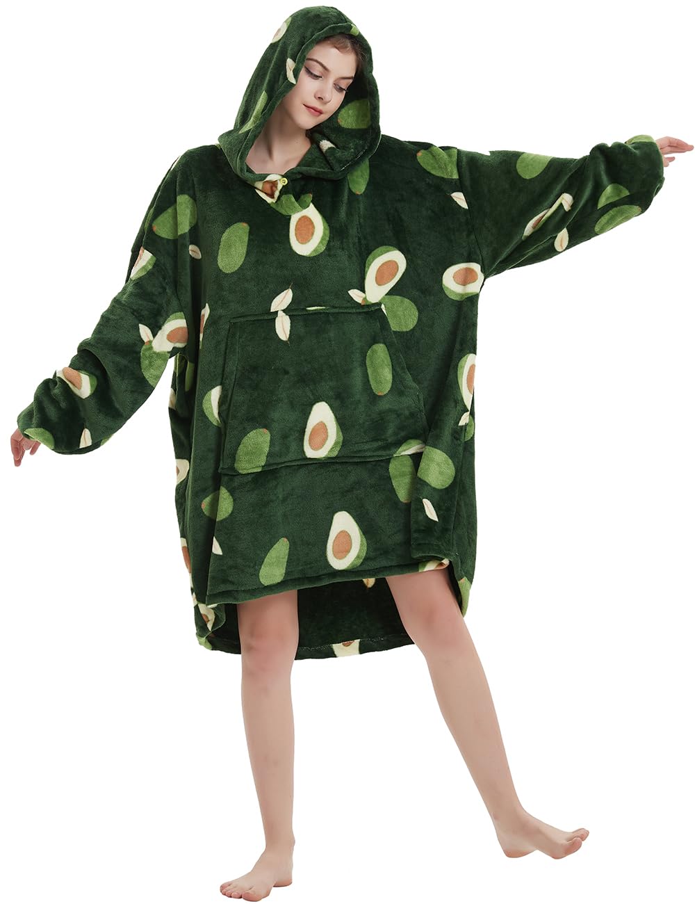 ABENCA Wearable Blanket Hoodie Adult Oversized Sweatshirt Light Flannel Sherpa, Warm and Cozy, One Size Fits All.Avocado