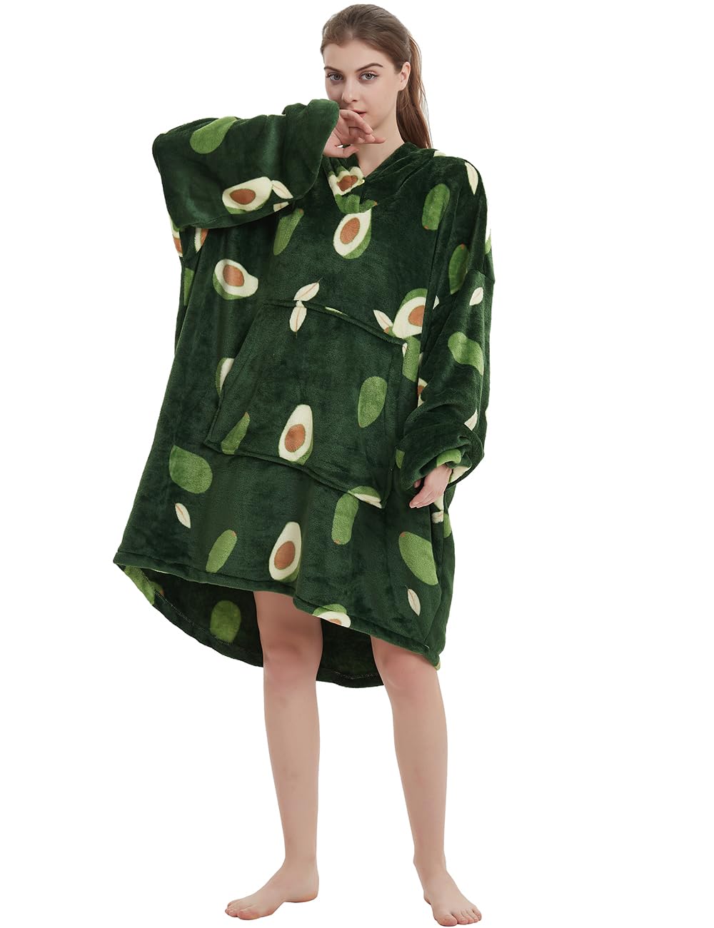 ABENCA Wearable Blanket Hoodie Adult Oversized Sweatshirt Light Flannel Sherpa, Warm and Cozy, One Size Fits All.Avocado