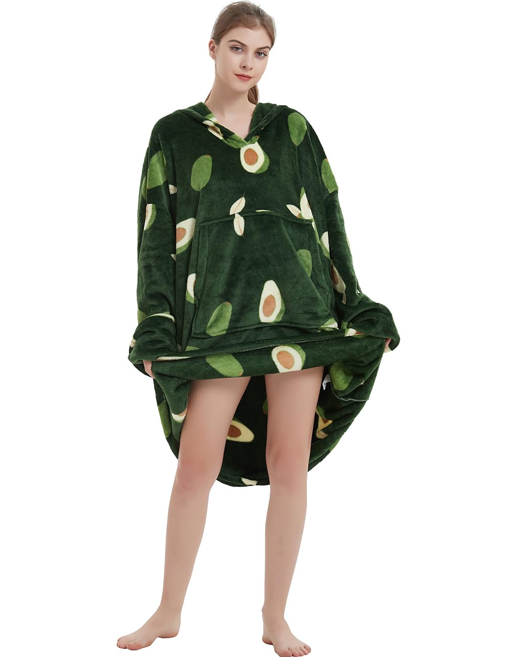 ABENCA Wearable Blanket Hoodie Adult Oversized Sweatshirt Light Flannel Sherpa, Warm and Cozy, One Size Fits All.Avocado