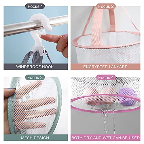 Mini Mesh Shower Dry Basket, Hanging Drying Net, Bath Organizer Storage for Makeup Brush, Beauty Sponge Blender, Windproof Airing Drip Dryer Rack for Bathroom, Laundry (Pink)