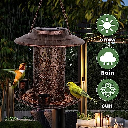 EHONBFLC Outdoor Hanging Solar Bird Feeder - Premium Metal Bird Feeder with Water Cup with S-Hook, gnaw-Proof, Weather and Water Resistant Wild Bird Feeder, a Gift for Bird Lovers. (Green)
