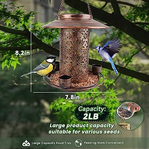 EHONBFLC Outdoor Hanging Solar Bird Feeder - Premium Metal Bird Feeder with Water Cup with S-Hook, gnaw-Proof, Weather and Water Resistant Wild Bird Feeder, a Gift for Bird Lovers. (Green)