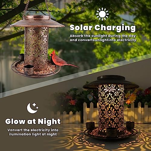 EHONBFLC Outdoor Hanging Solar Bird Feeder - Premium Metal Bird Feeder with Water Cup with S-Hook, gnaw-Proof, Weather and Water Resistant Wild Bird Feeder, a Gift for Bird Lovers. (Green)
