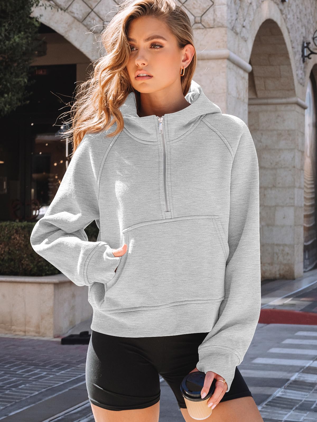 AUTOMET Womens Hoodies Half Zip Sweatshirts Fleece Jackets Tops Oversized Pullover Fall Outfits 2025 Winter Fashion Clothes Grey S
